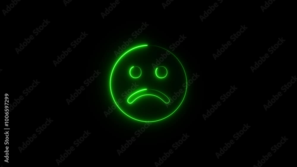 Neon glowing sad smile icon animation. neon sad emoji icon.a symbol of ...