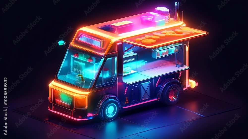 ภาพประกอบสต็อก Neon Food Truck Concept Art, Futuristic Food Truck ...