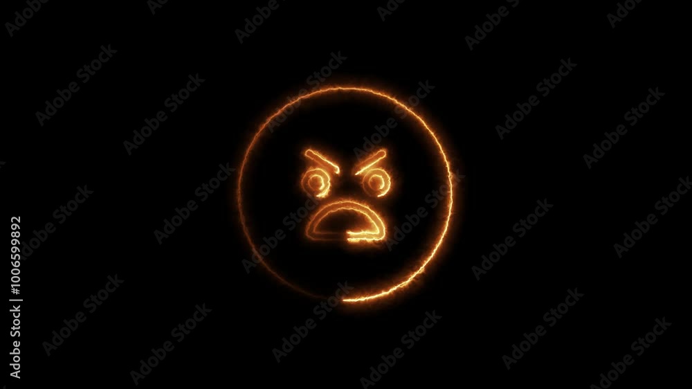 Neon angry face icon animation. Negative thinking concept. Humans head ...