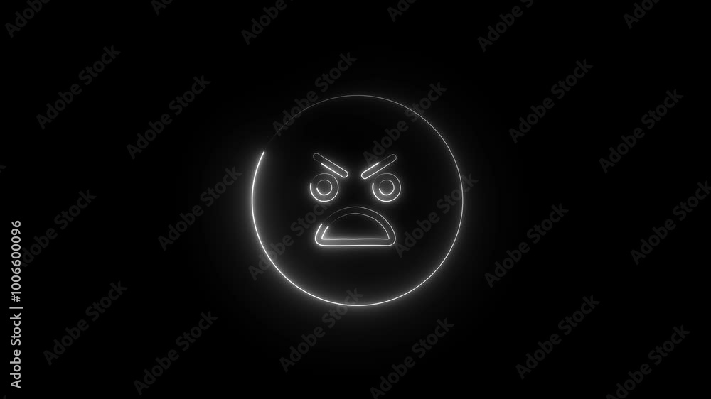 Neon angry face icon animation. Negative thinking concept. Humans head ...