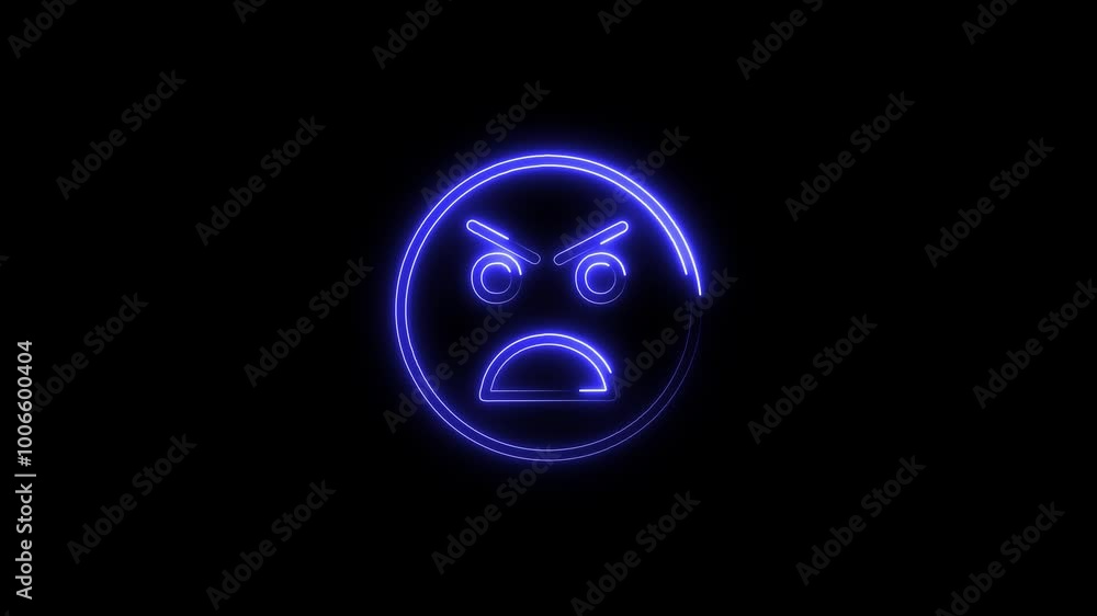 Neon angry face icon animation. Negative thinking concept. Humans head ...