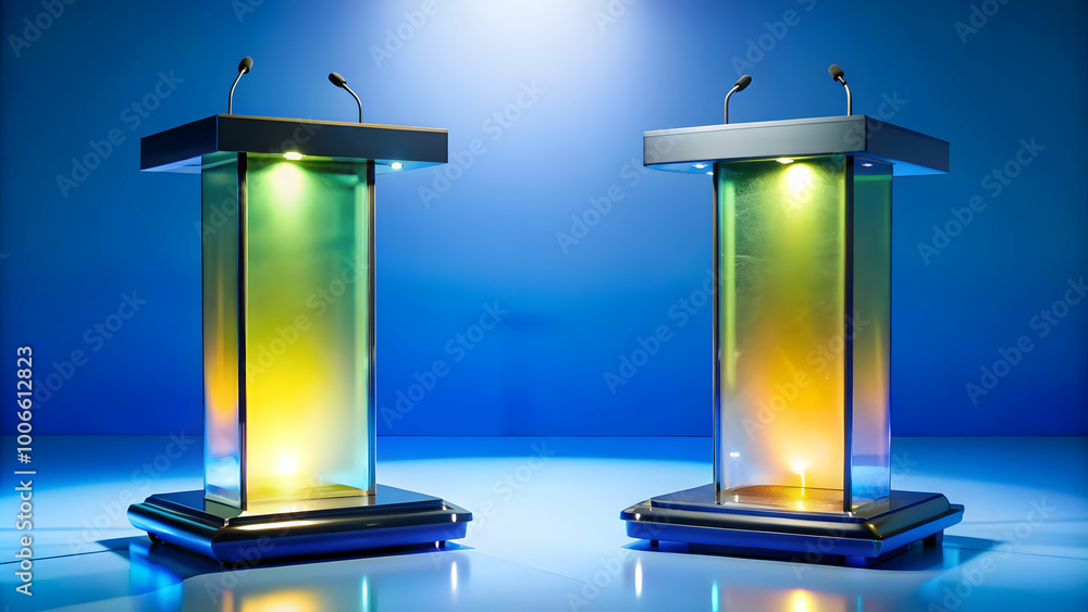 Holographic Candidate Debate Podiums - Futuristic Stage Setup with ...