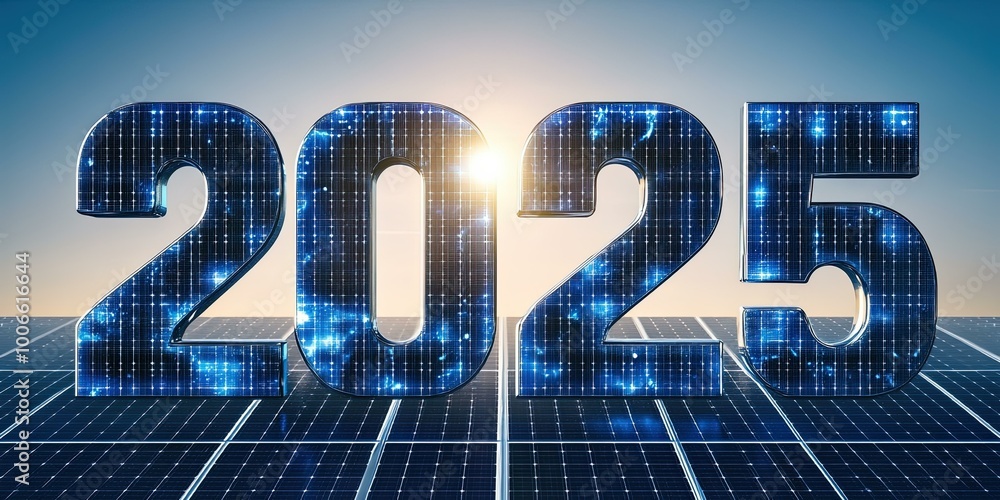 Futuristic solar panel design featuring the year 2025 with solar energy ...