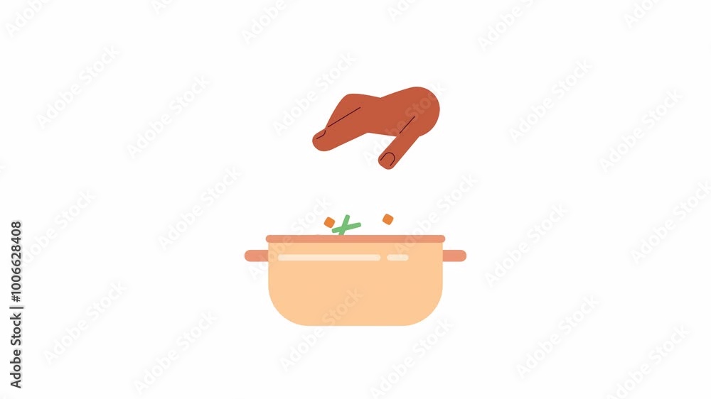 Black person hand pouring fresh ingredients in pot 2D animation. Home ...