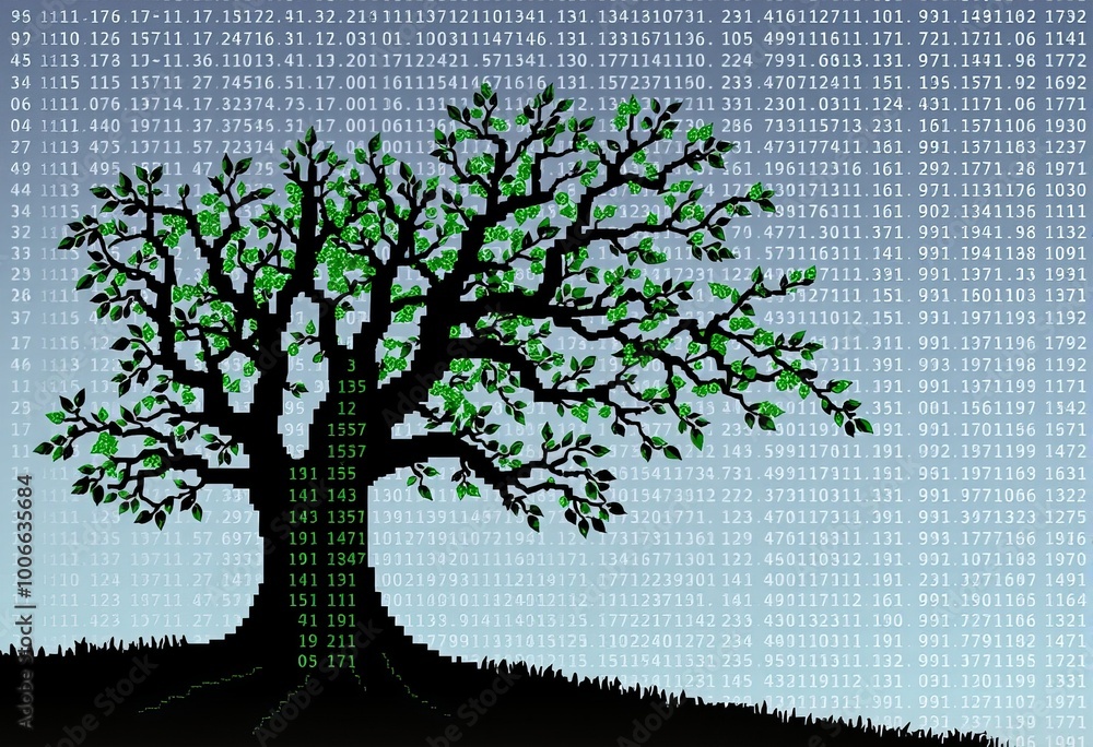 ASCII Tree with Matrix Code Leaves Leaves as Matrix code the res Stock ...