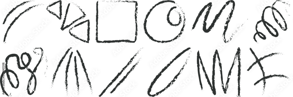 Grunge Chalk and Crayon Abstract Vector Shapes and Lines, Including ...