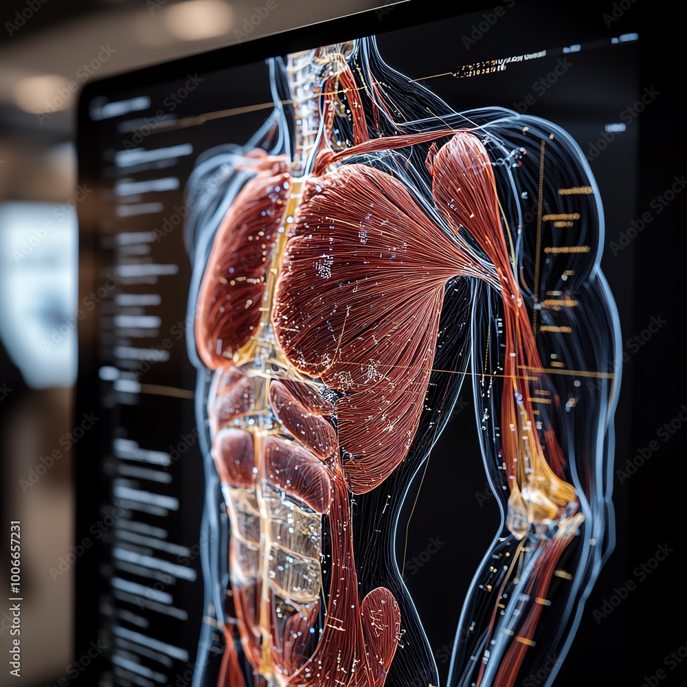 Holographic display showing human muscles and joints for educational ...