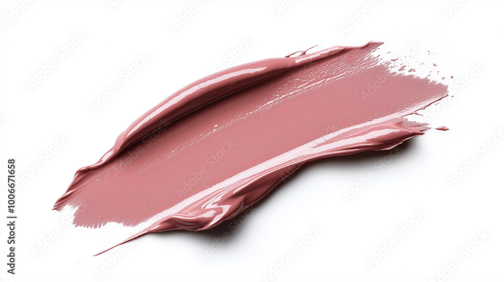a single, elegant swatch of blush pink lip gloss on a white background ...