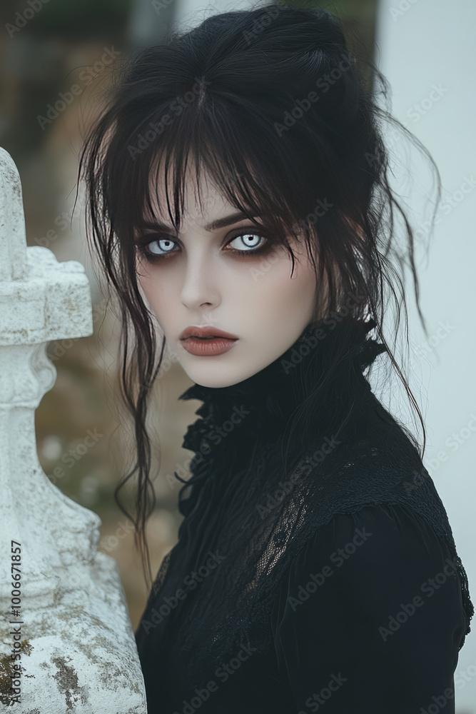 realistic 18th century translucent vampire young female ghost with ...