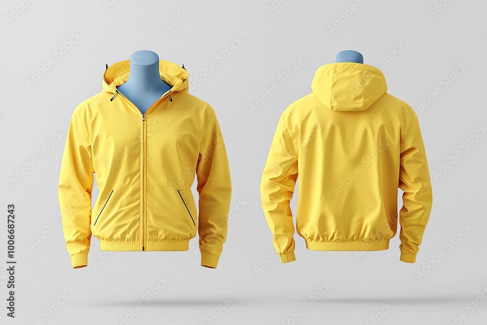 High-resolution 3D render windbreaker, front and back views, bold color ...