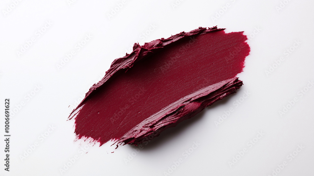 a single, elegant swatch of wine red lipstick on white background, with ...
