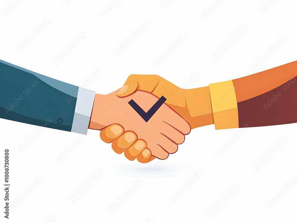 Flat Isolated Handshake Checkmark Vector Image Symbolizing Business ...