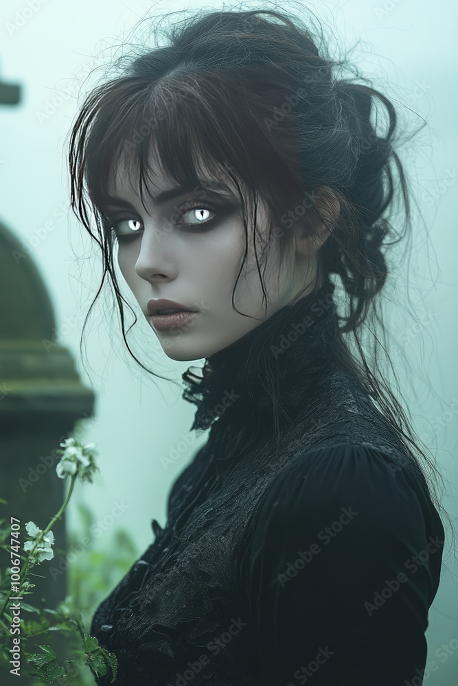 realistic 18th century translucent vampire young female ghost with ...