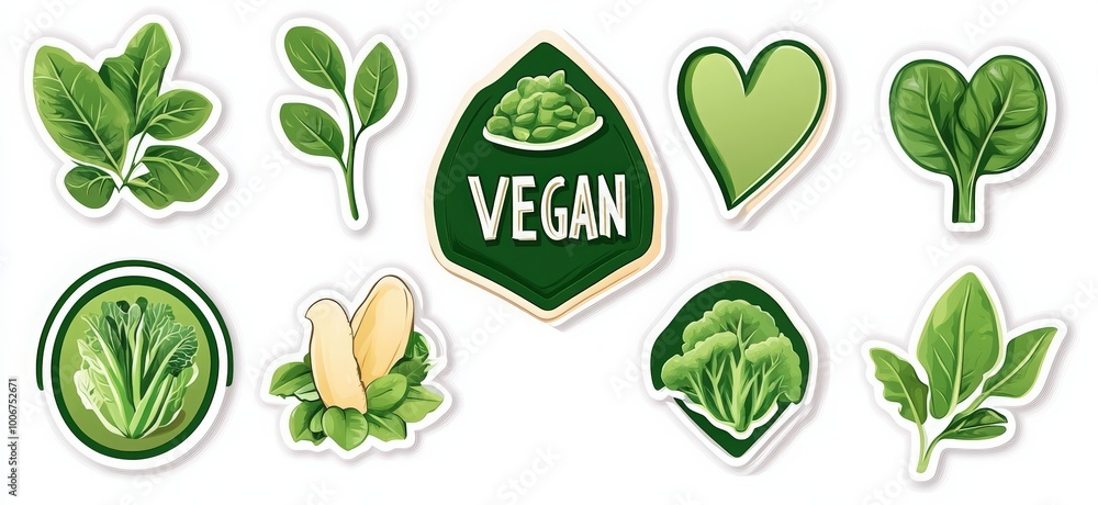 Vegan sticker label set vector design, leaf shape , eco friendly ...