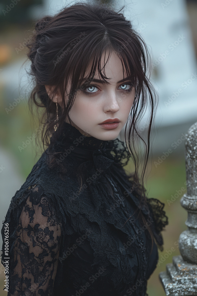 realistic 18th century translucent vampire young female ghost with ...
