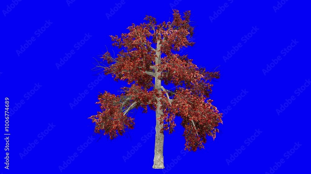 3D black gum tree in Autumn Fall season, with wind effect on blue ...