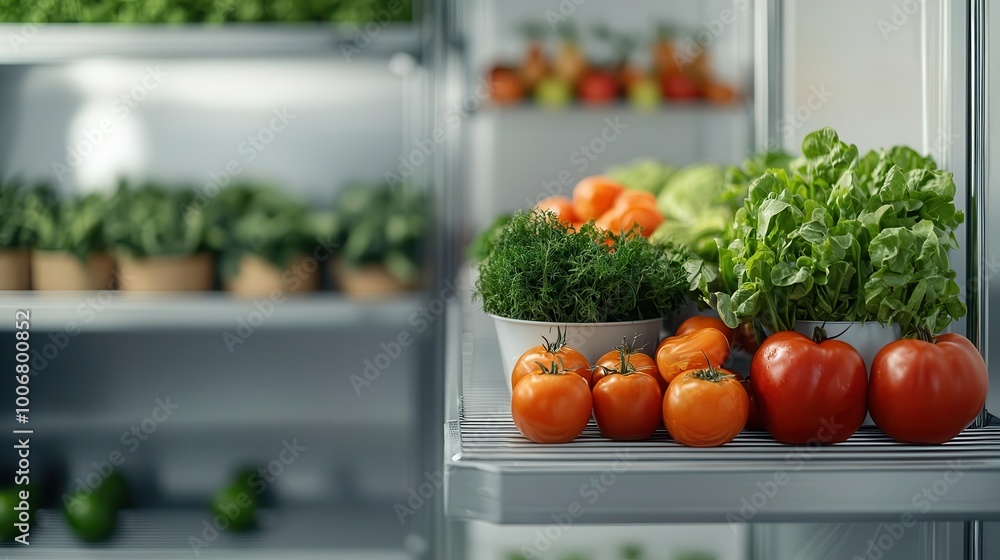 Refrigeration chamber for food storage There are vegetables and fruits ...