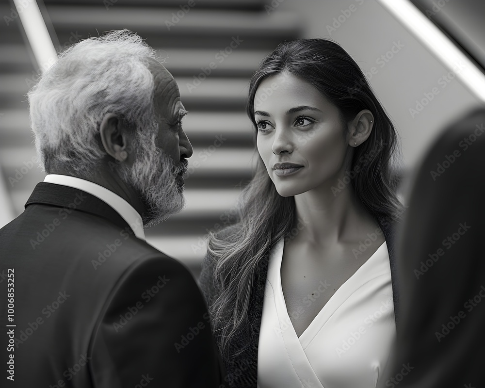 happy colleagues engaging in conversation while ascending the stairs at ...