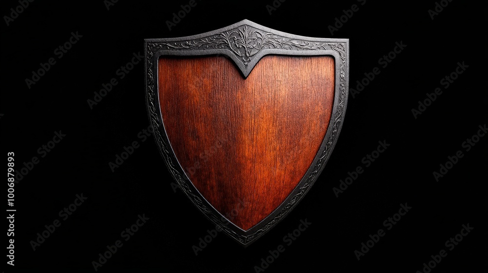Medieval Wooden Shield: A weathered wooden shield with a metal frame ...