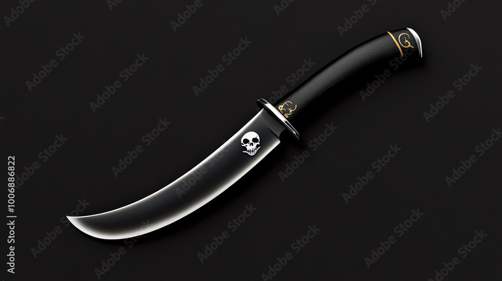 Black Skull Dagger: A menacing curved blade with a skull design on the ...
