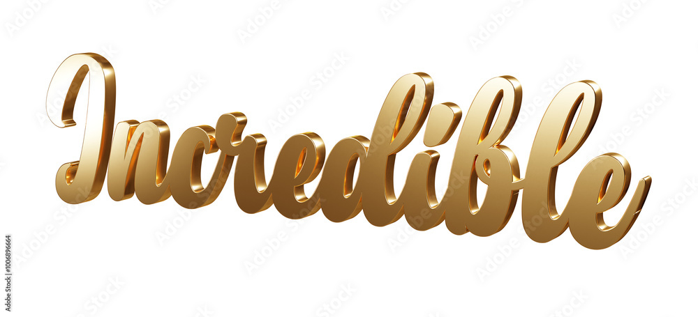 Luxury 3D gold text "Incredible" on transparent background. Three ...