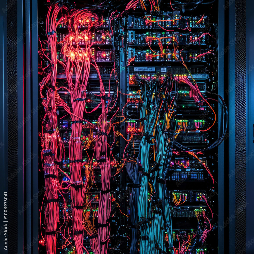 image showcases vibrant server room filled with colorful internet ...