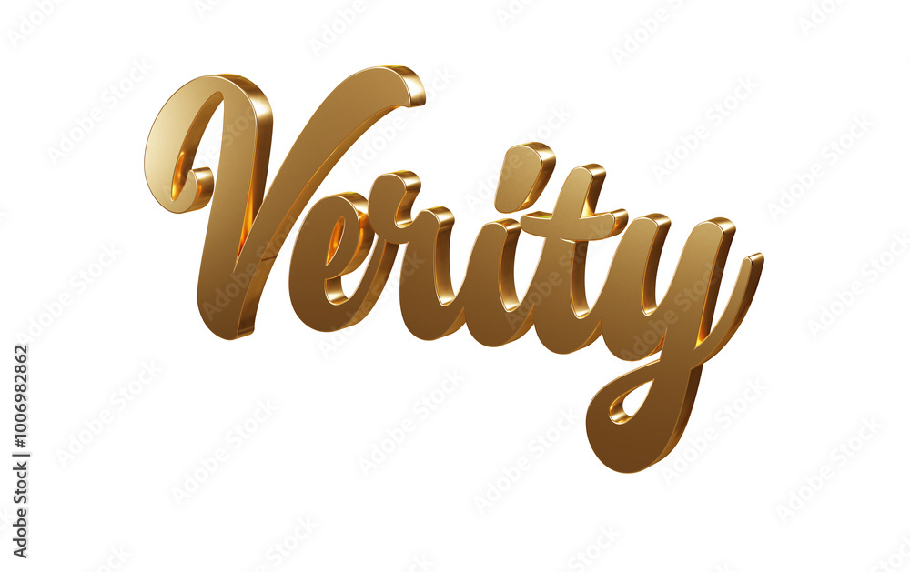 Luxury 3D gold text "Verity" on transparent background. Three ...