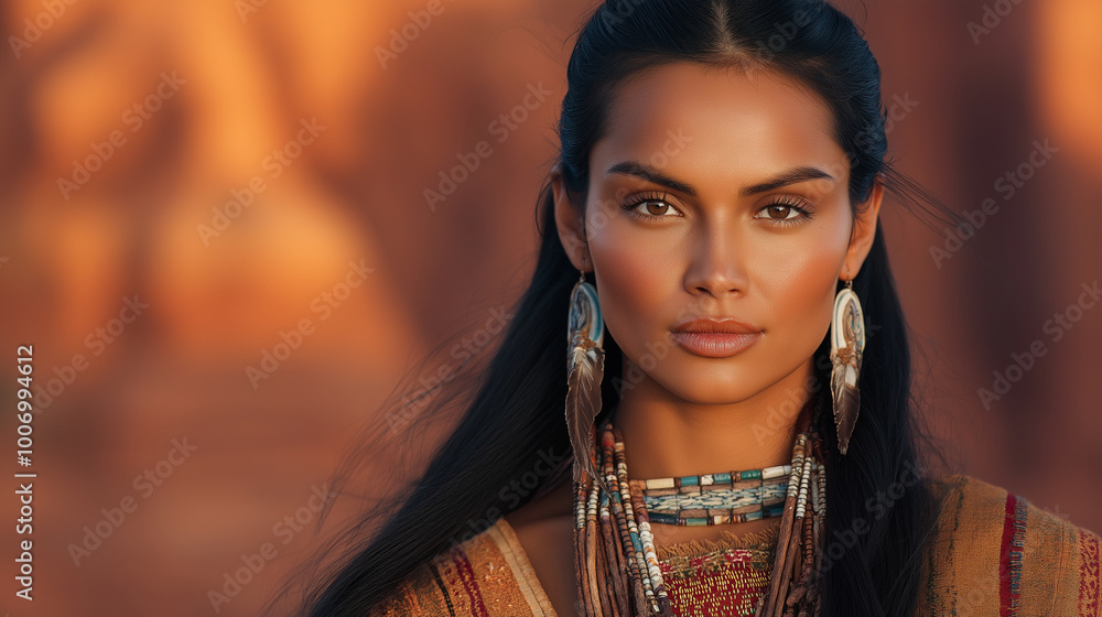 An ultra-realistic 8K portrait of a Native American woman wearing a ...