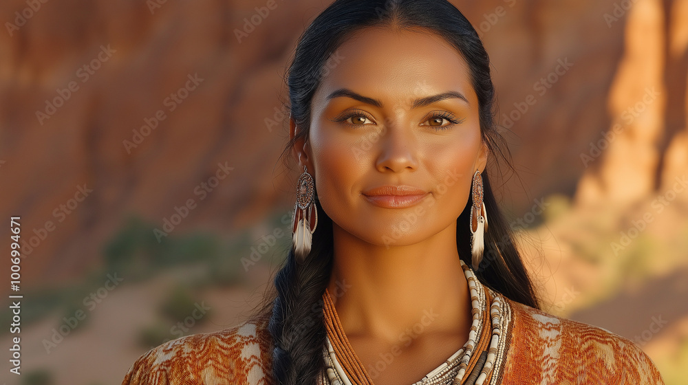 An ultra-realistic 8K portrait of a Native American woman wearing a ...