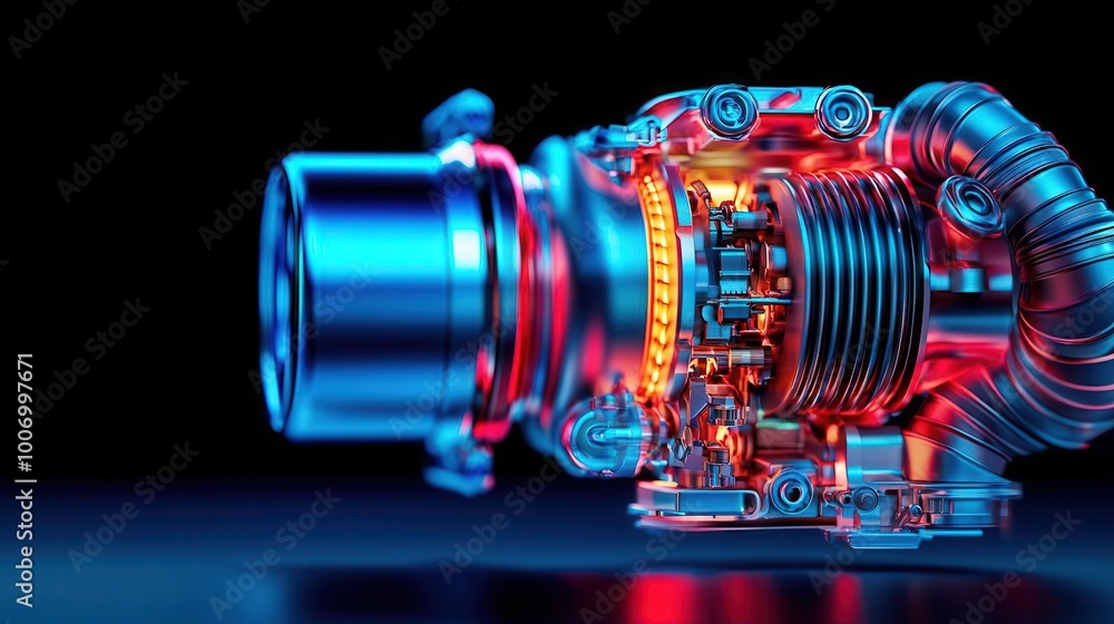 Cross-section of a high-performance internal combustion engine with ...