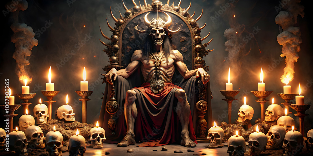Dark Lord's Throne: A menacing figure, skeletal and horned, sits upon a ...