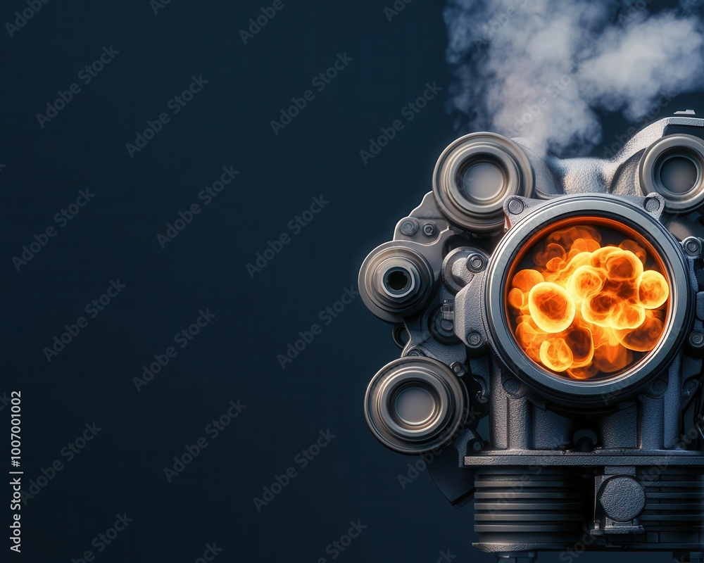 Cross-sectional view of a V8 engine, revealing combustion chambers and ...