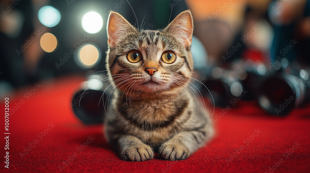 Cat as a Hollywood movie star, posing on the red carpet with tiny ...