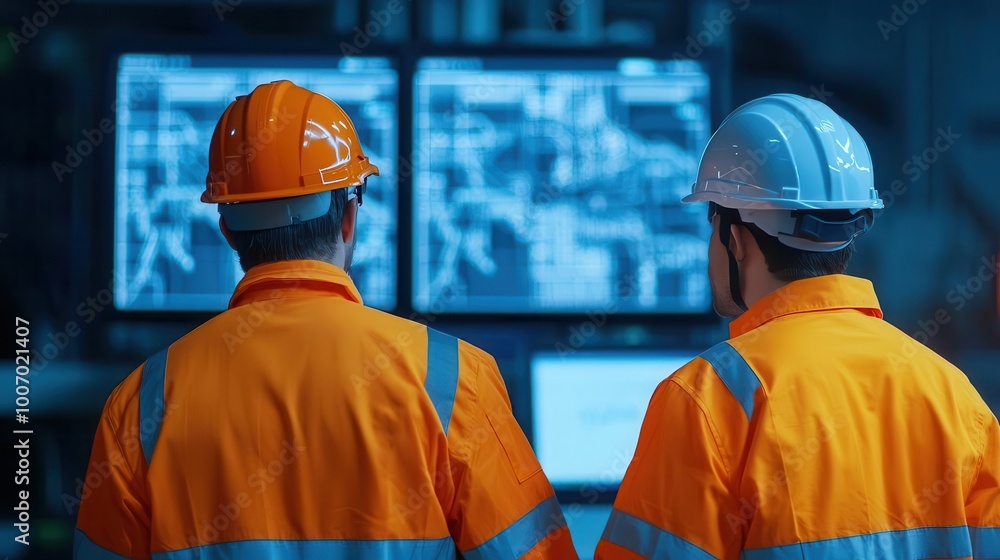 Engineers reviewing the CAD design of a machine with real-time feedback ...