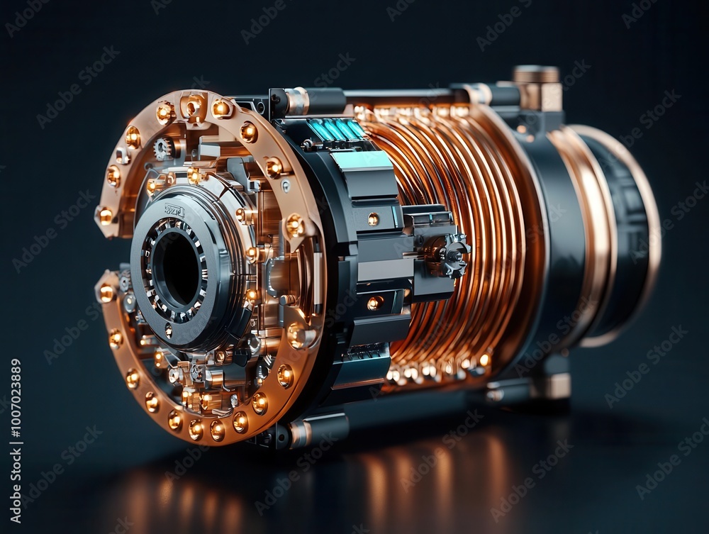 Design of an electric motor with detailed 3D renders of its components ...