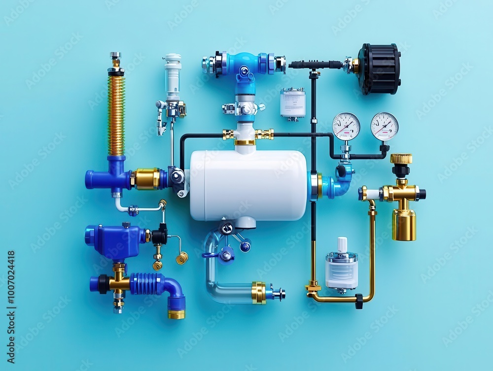 Cross-section of a pneumatic machine system showing air flow and ...
