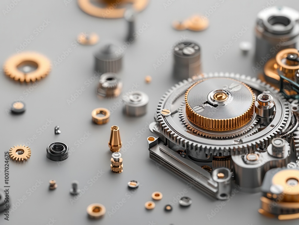 Exploded view of a machine's differential gear system, showing the ...