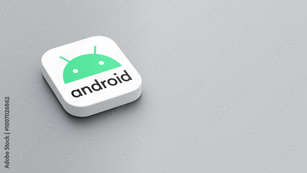 An icon of the Android logo on a gray background, a white square with ...
