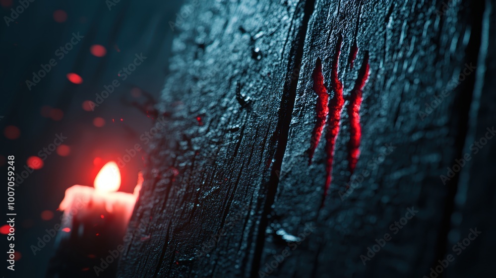 Jagged claw marks dripping with fresh blood score the rotting wood of a ...