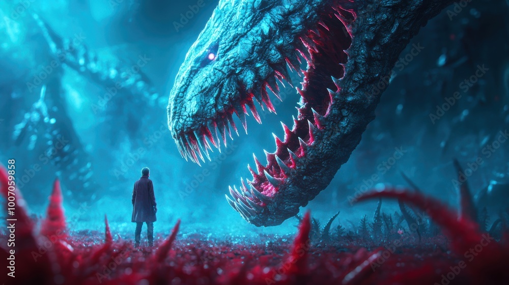 Rows of sharpened bone like teeth fill the gaping maw of a monstrous ...