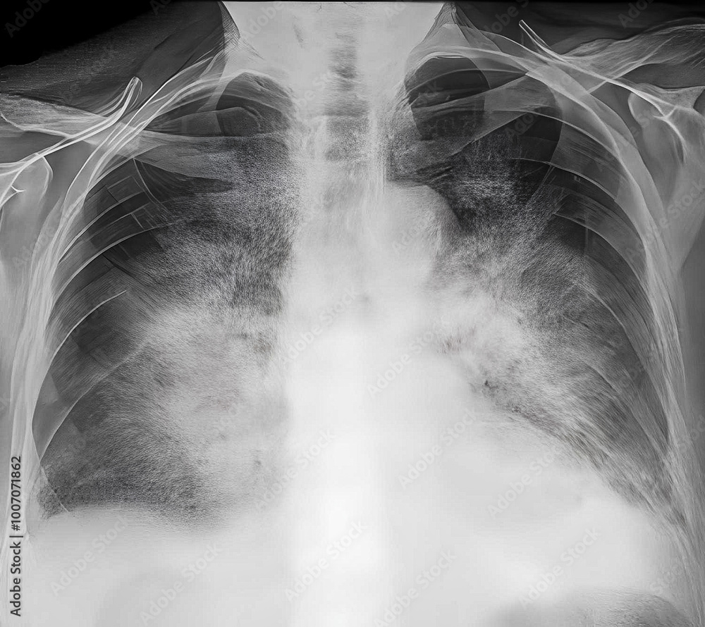 X ray chest showing batwing appearance seen in pulmonary edema ...