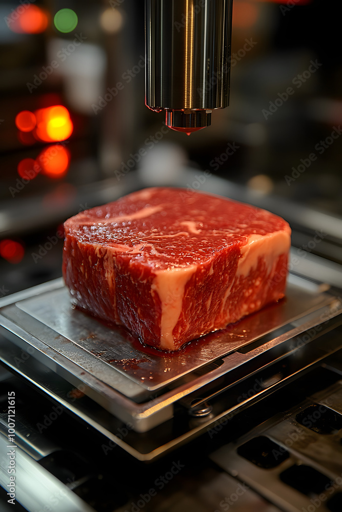 A close-up of a futuristic 3D printer in the process of crafting a ...