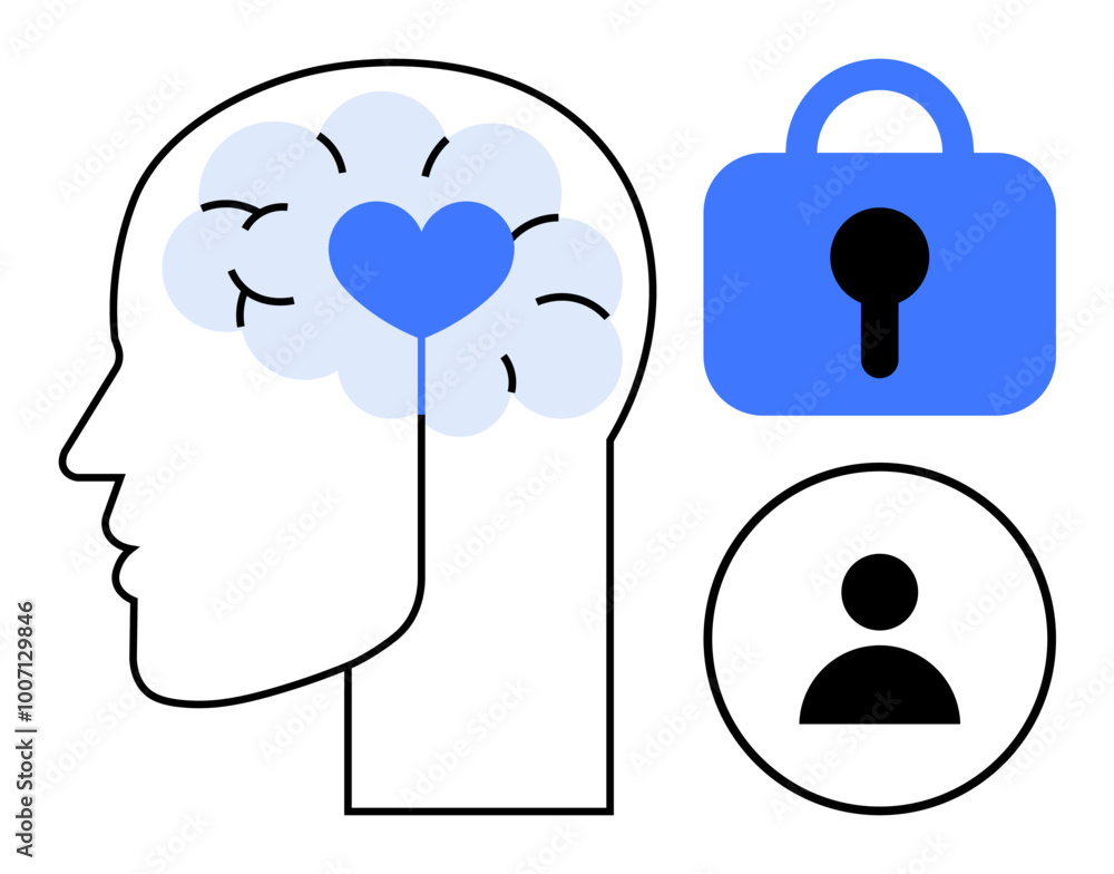 Head profile with brain showing heart symbol represents mental health ...