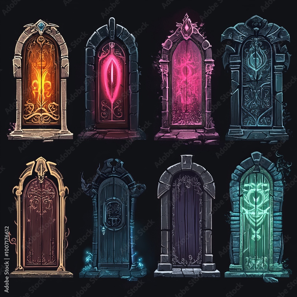 A collection of gate icons representing various styles and designs for ...