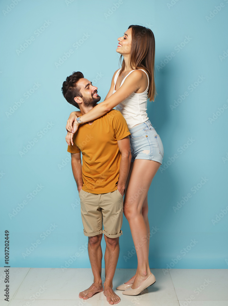Tall woman and shorter man dating, relationship, height difference comparison concept, tall and ...