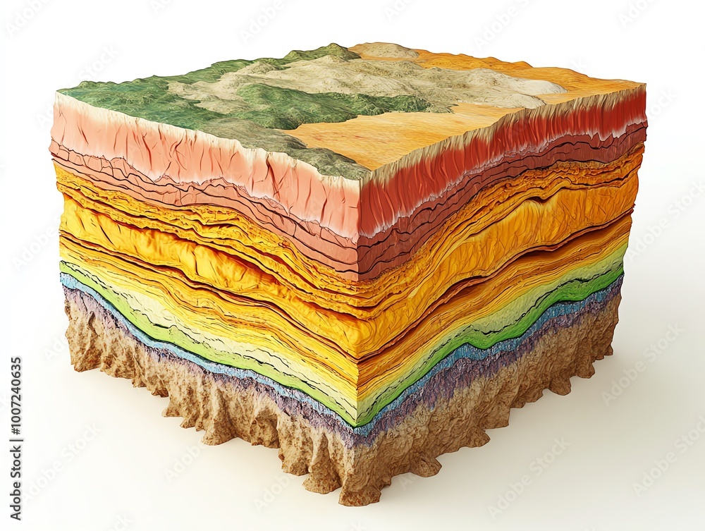 Detailed 3D illustration of geological layers, showcasing vibrant ...