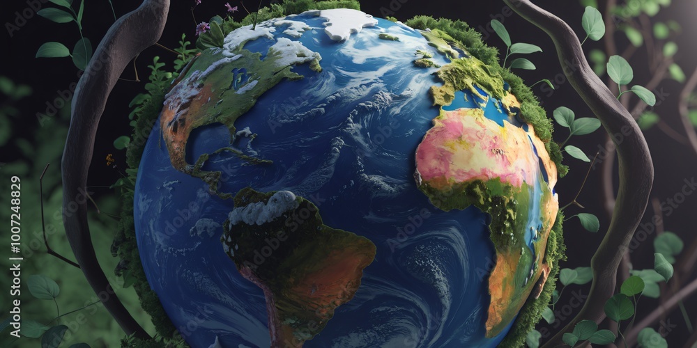 A photo of the Earth as a living, thriving ecosystem. The globe is ...