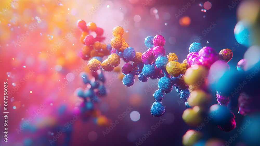 Colorful molecular structure of an enzyme binding to a substrate with ...