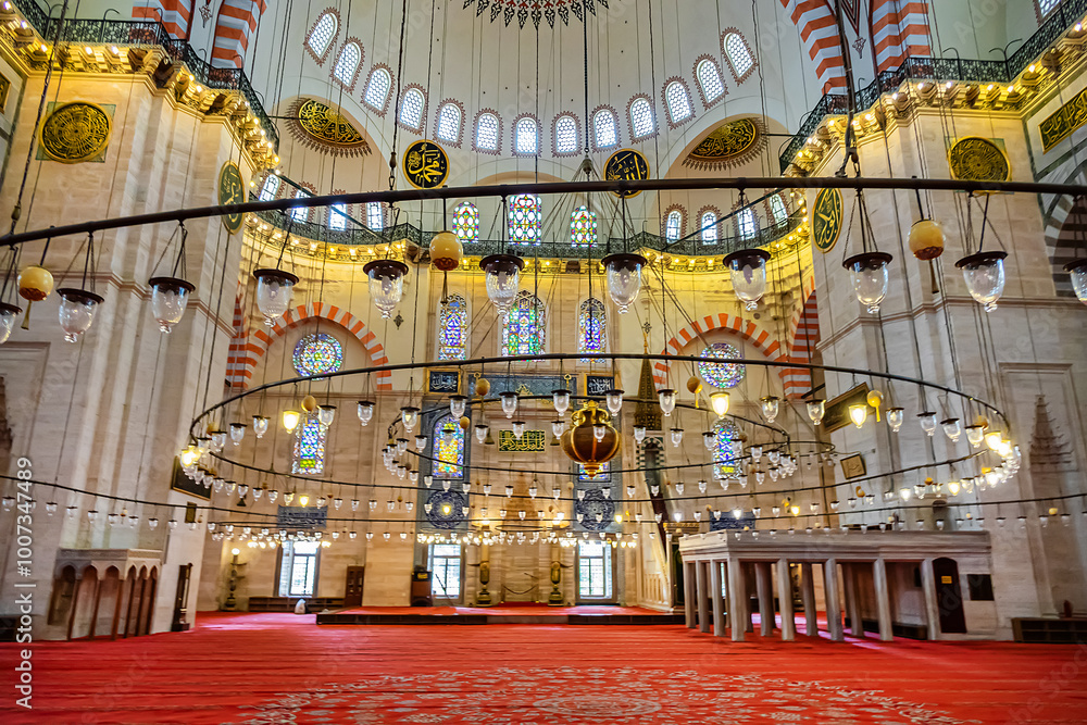 Interior of famous Suleymaniye Mosque (from 1557) - Ottoman imperial ...