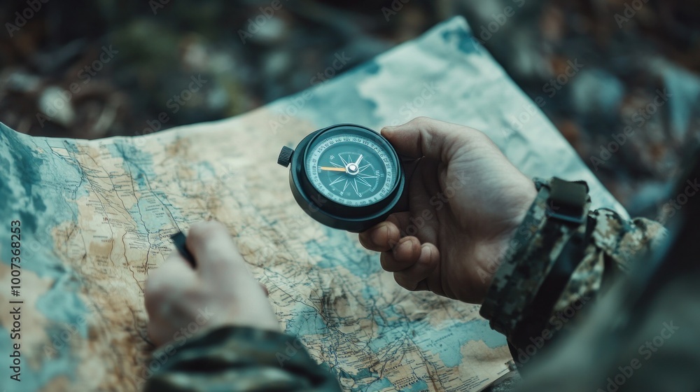 Using a military map and compass. Military, outdoor, and survival ...